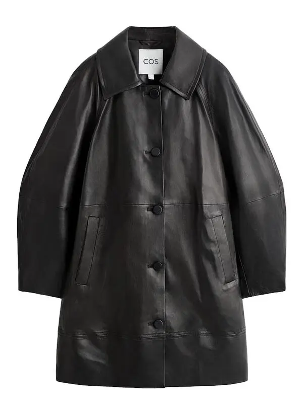 Cos Sculptural Leather Coat - Brown