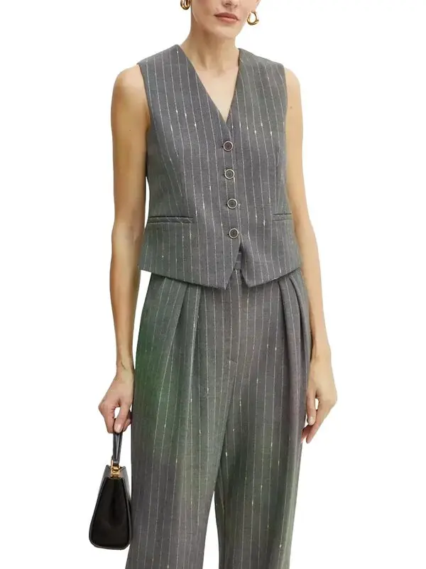 SIMONA CORSELLINI Pinstripe Buttoned Waistcoat - Grey