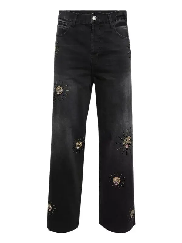NAHMIAS Beaded Sun Wide Leg Jeans - Black