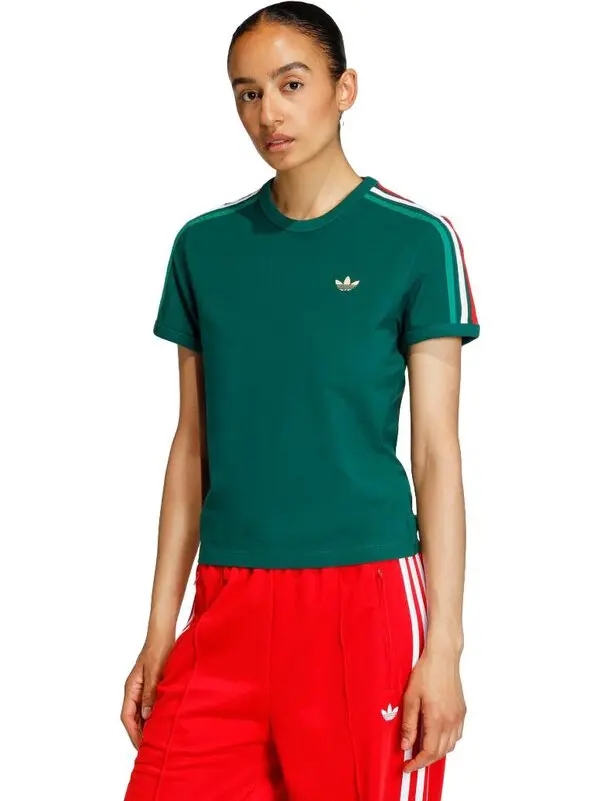 Adidas 3-stripes Slim Tee - Team Dark Green / Bold Green / White / Better Scarlet