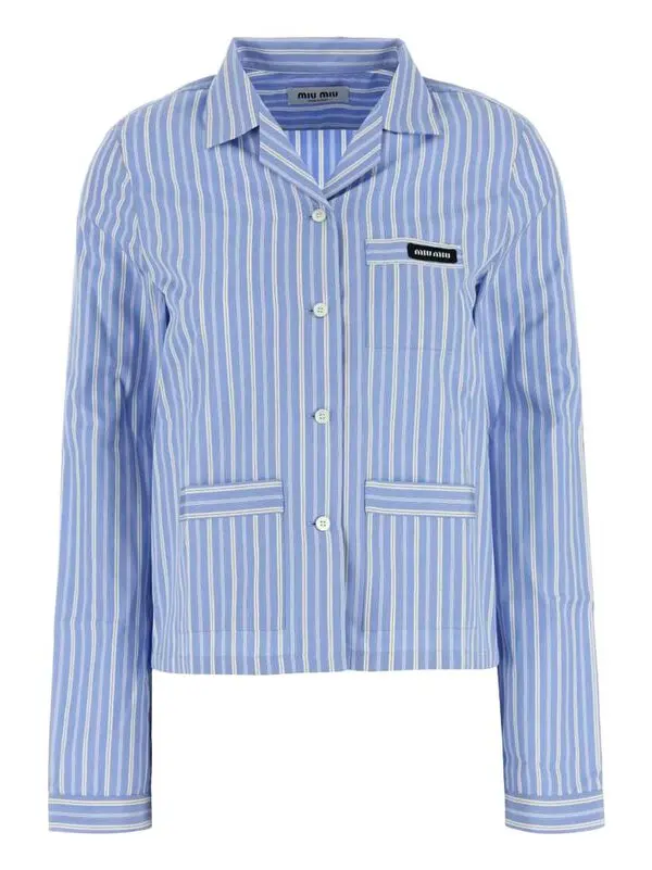 Miu Miu Embroidered Striped Poplin Shirt - Stripped