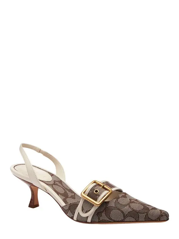 COACH Margot Signature Jacquard Slingbacks - Oak/chalk