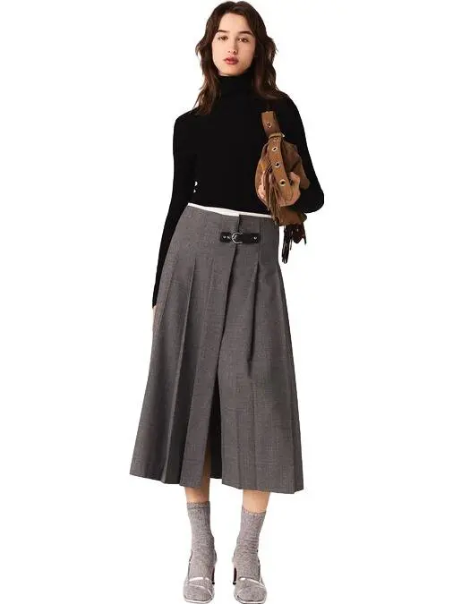 Maje Long Pleated Skirt - Black / White / Pink / Gray