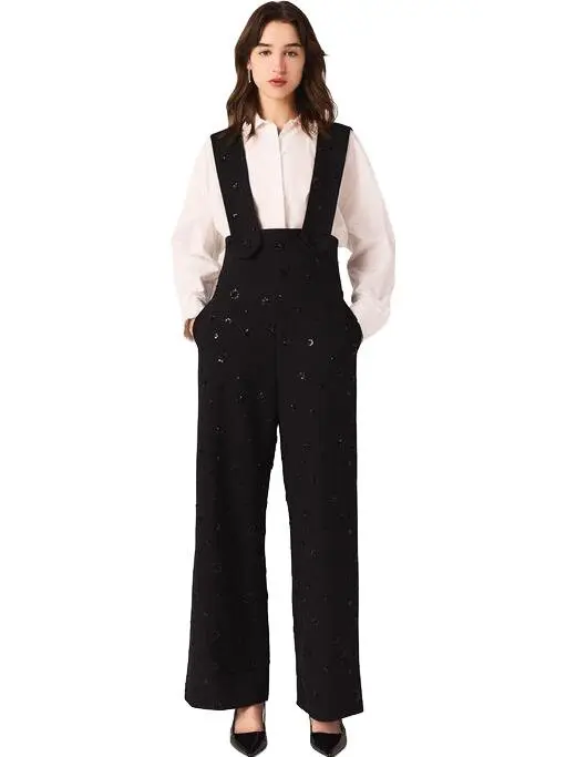 Maje Embroidered Trousers With Braces - Black