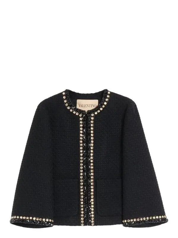 Valentino Garavani Embroidered Canestrello Tweed Jacket - Black