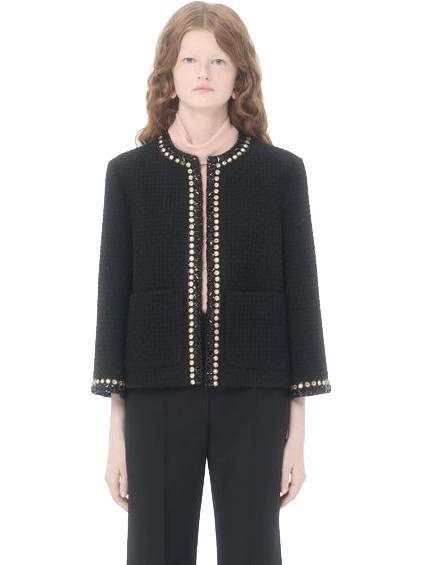 Valentino Garavani Embroidered Canestrello Tweed Jacket - Black