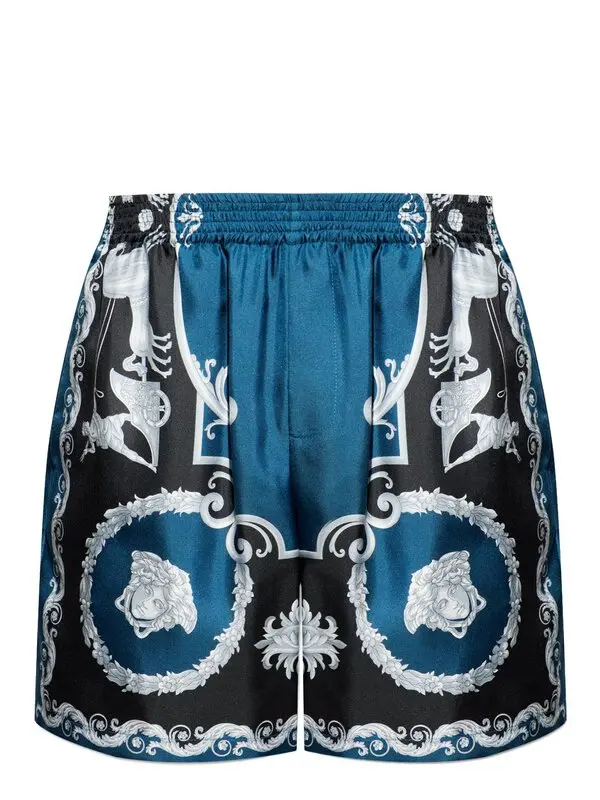 Versace Printed Silk Shorts - Navy Blue
