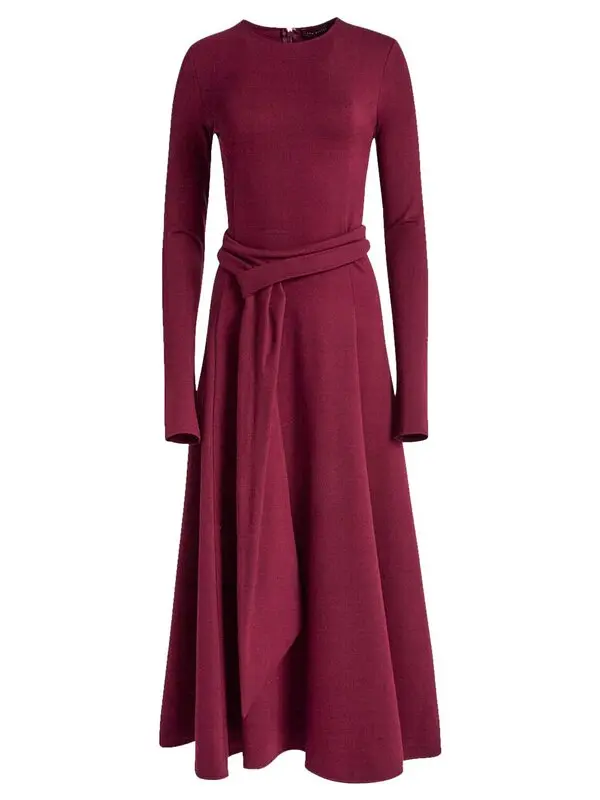KATE BARTON Belted A-line Knit Maxi Dress - Burgundy