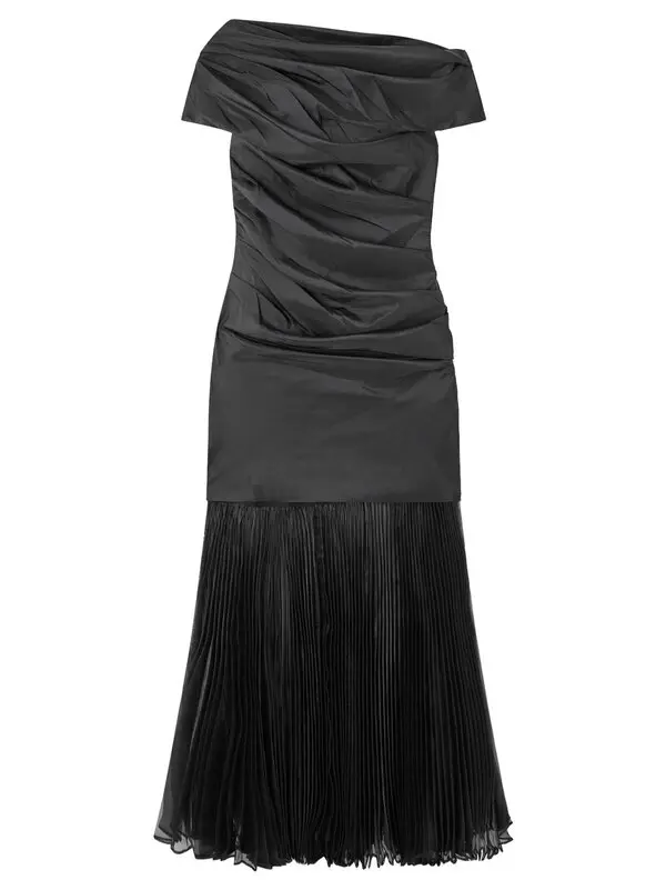 Simkhai Ammalie Draped Taffeta And Pleated Organza Midi Dress - Black
