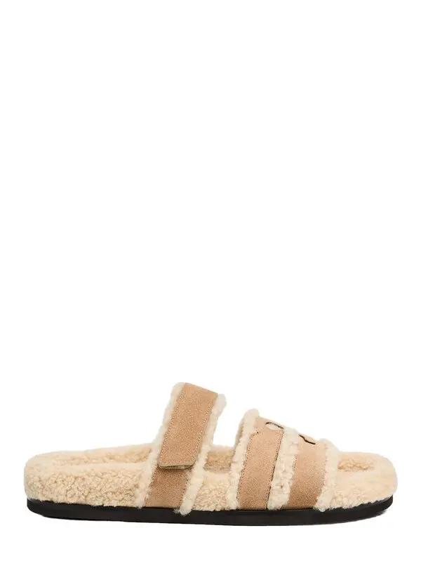 Tory Burch Ines Shearling Sport Slide Sandals - Beige