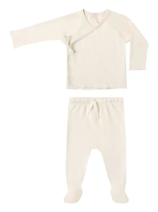 QUINCY MAE Wrap Top And Footed Pants Set - Natural