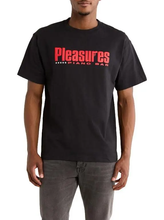PLEASURES Piano Bar Cotton Graphic T-shirt - Black