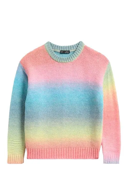 AVA & YELLY Striped Crewneck Pullover Sweater - Aqua Rainbow