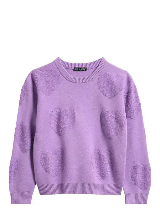 AVA & YELLY Heart Textured Sweater - Purple
