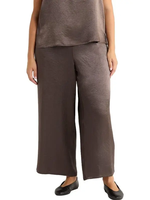 Eileen Fisher Crinkle Satin Wide-leg Ankle Pants - Rye
