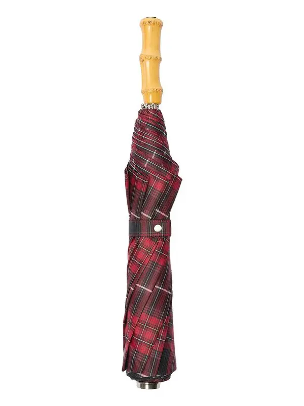 Burberry Bamboo Tartan Folding Umbrella - Black & Red