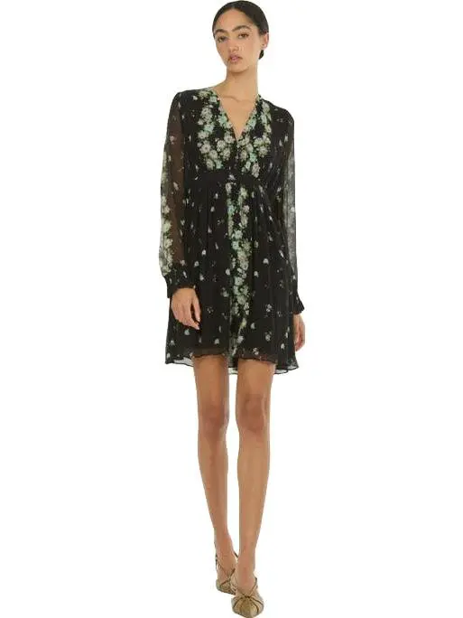 SECRET PON-PON Emerson Floral-print Silk Chiffon Mini Dress - Black Floral Alley