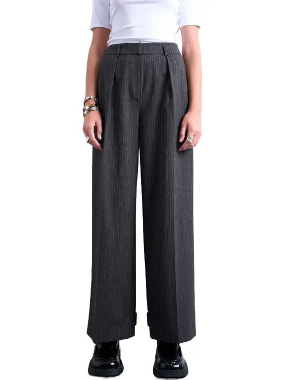 Topshop Pinstripe Tailored Pants - Charcoal