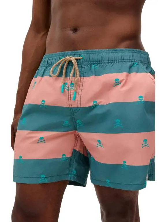 SCALPERS Striped Skull Swim Trunks - Duck