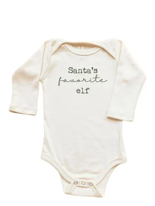 TENTH & PINE Organic Long Sleeve Baby Bodysuit - Natural Olive Lettering