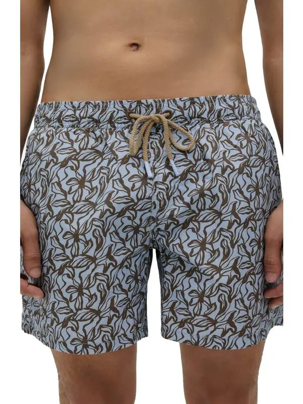 SCALPERS Malibu Print Swim Trunks - Blue