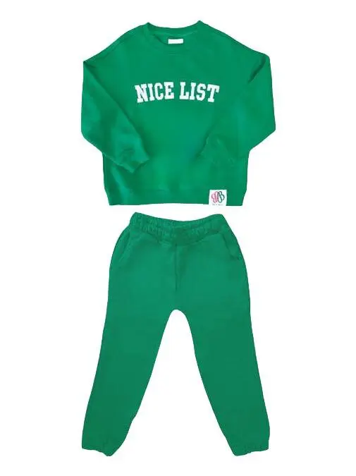 BITS & BOWS Sweatsuit With 'nice List' Sweatshirt - Green