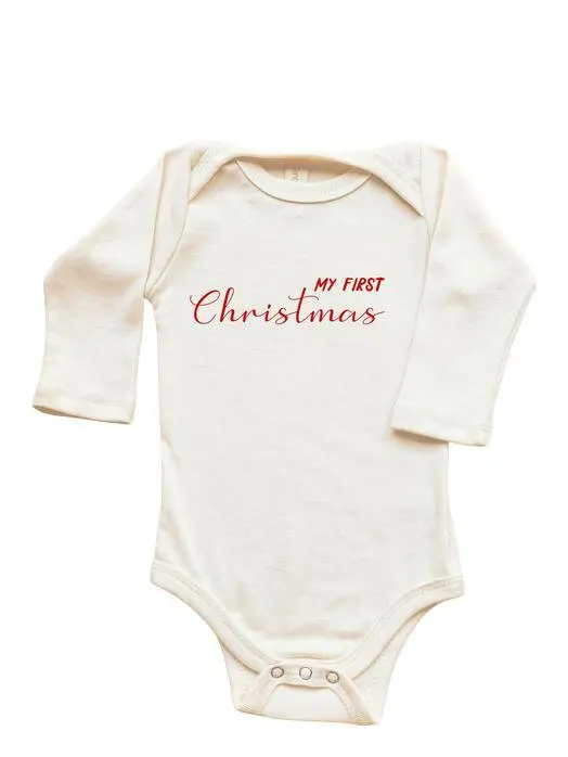 TENTH & PINE Organic Long Sleeve Baby Bodysuit - Natural Red Lettering