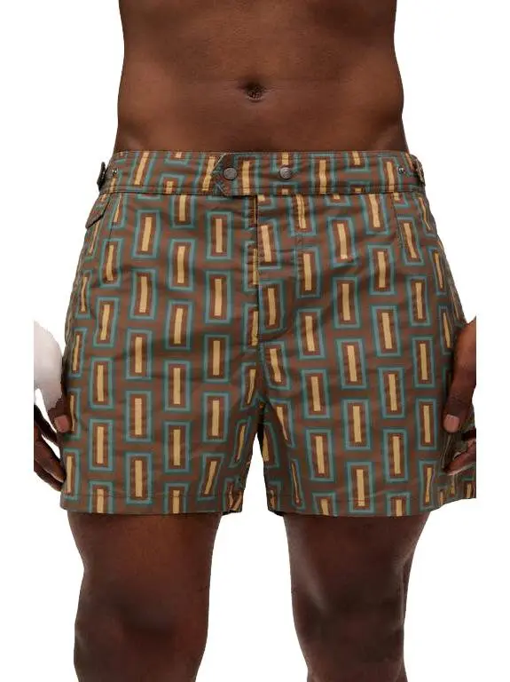 SCALPERS Printed Swim Trunks - Brown