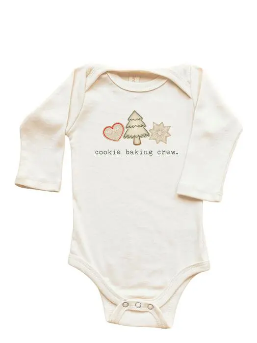 TENTH & PINE Cookie Baking Crew Organic Long Sleeve Baby Bodysuit - Natural Olive Lettering
