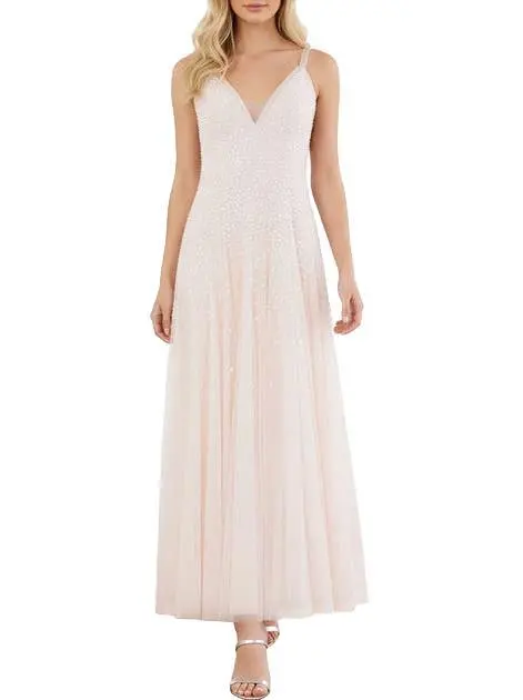 NEEDLE & THREAD Sequin Cascade Cami Plunge Gown - Opal/cream