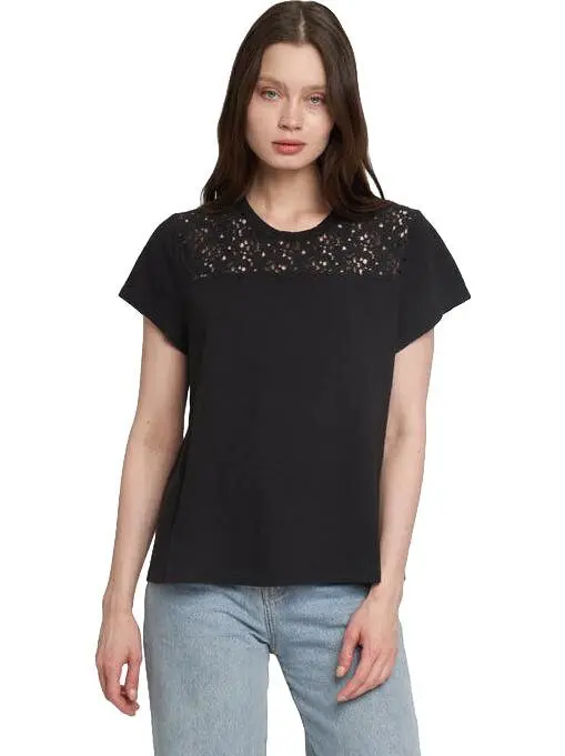 WILT CLOTHING Short Sleeve Lace Yoke Tee - Black