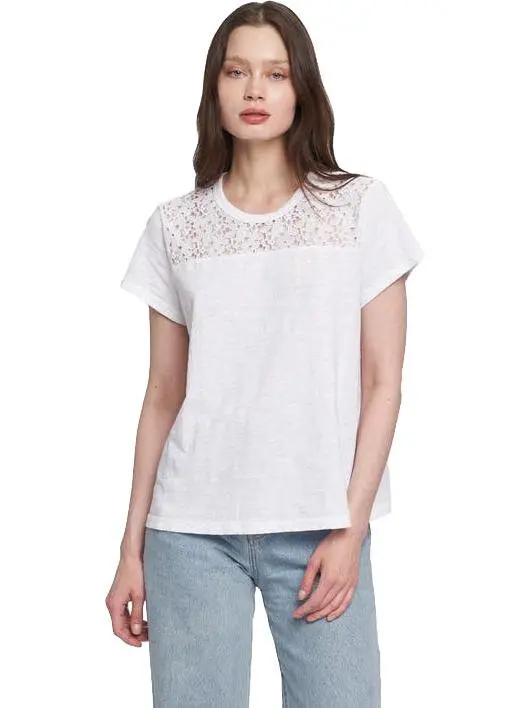 WILT CLOTHING Short Sleeve Lace Yoke Tee - White