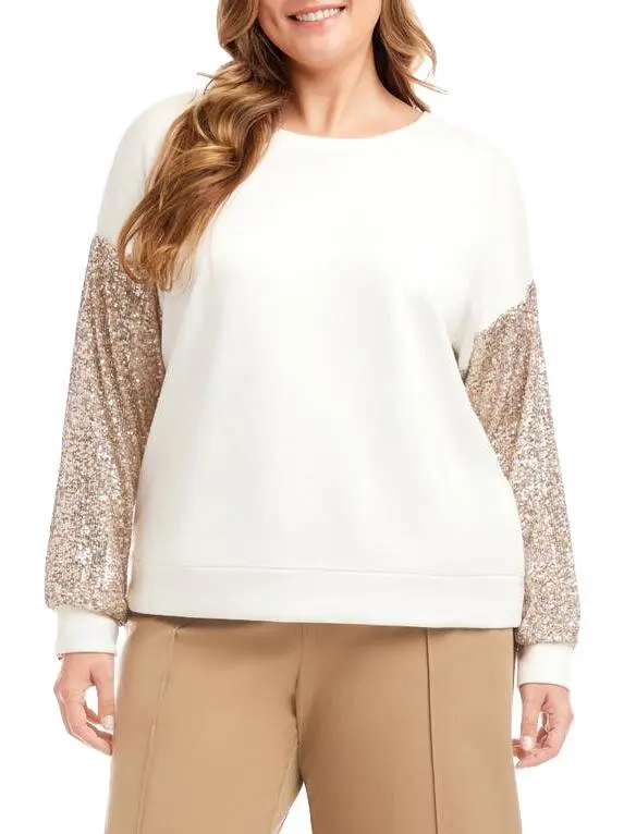 Karen Kane Sequin Sleeve Sweatshirt - Cream