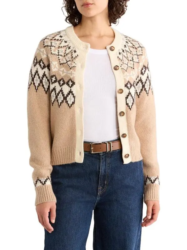 Marine Layer Fair Isle Merino Wool Cardigan - Neutral Fair Isle