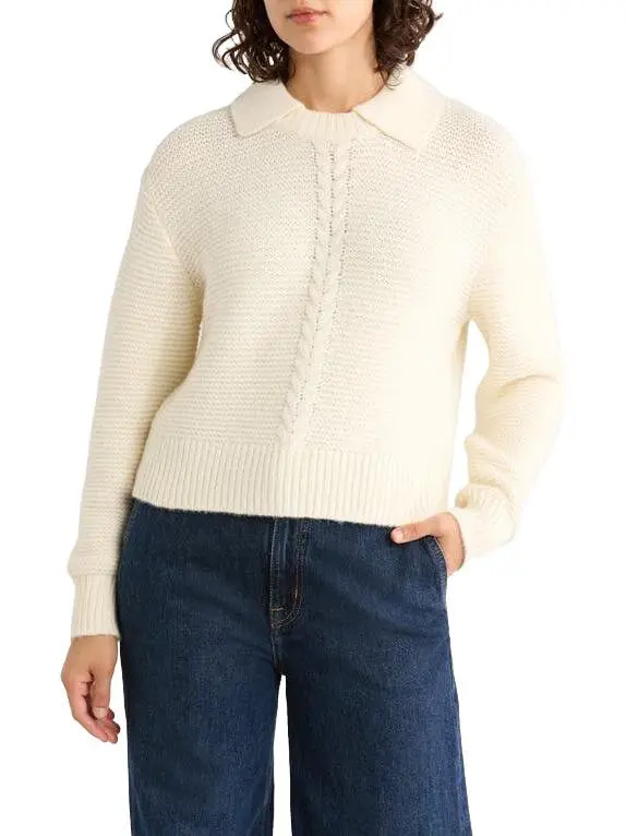 Marine Layer Everly Cable Detail Crop Polo Sweater - Cream