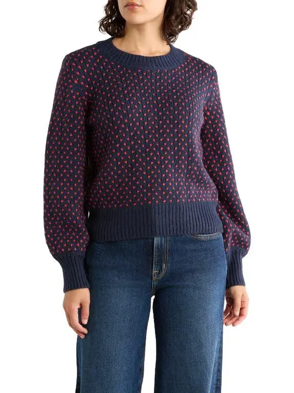 Marine Layer Alma Heart Stitch Crewneck Sweater - Navy/red