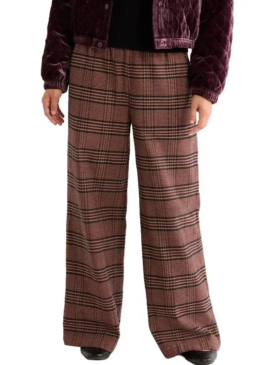 Marine Layer Plaid Moleskin Wide Leg Pants - Warm Plaid