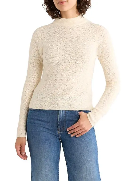 Marine Layer Lucia Pointelle Stitch Mock Neck Pullover - Oat