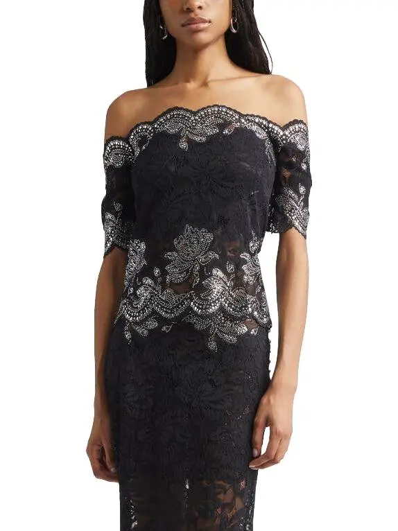 Rabanne Stud Embellished Lace Top - Black
