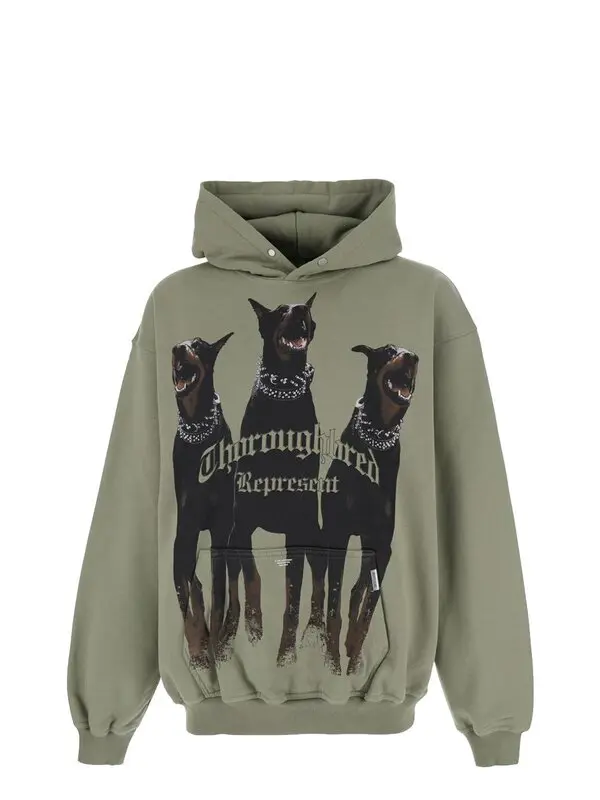 REPRESENT Cotton Hoodie With Maxi Print - Green