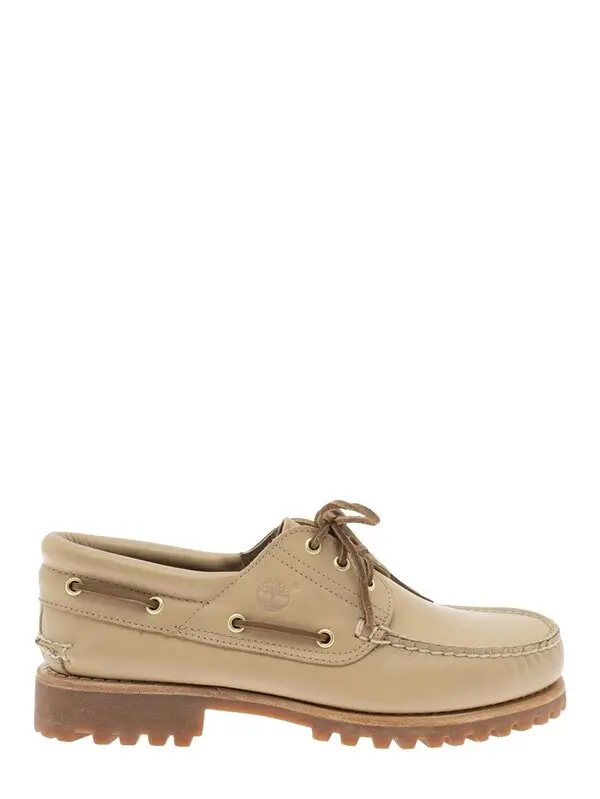 Timberland Leather Loafers With Contrast Stitching - Beige