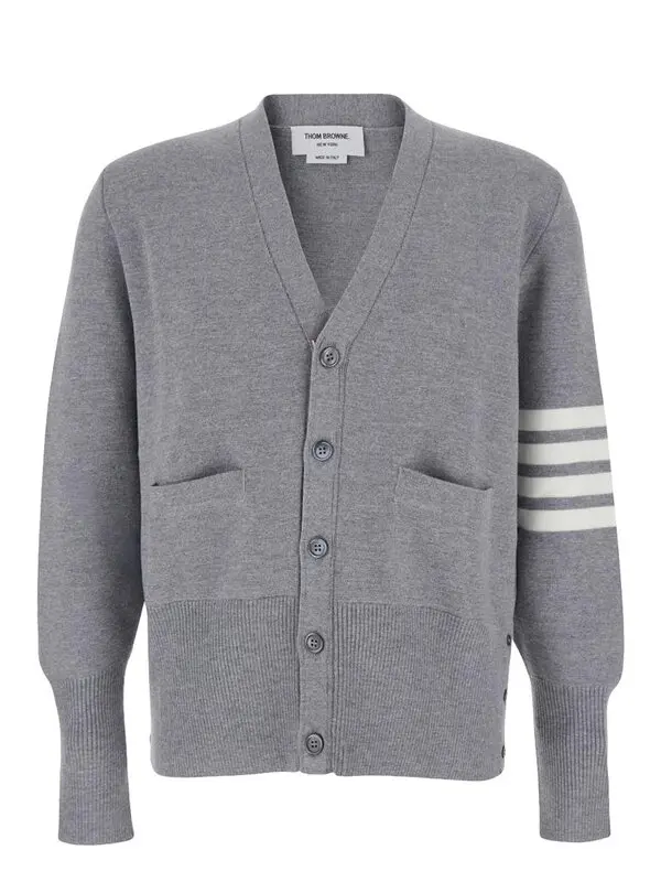 Thom Browne Cardigan With Striped Detail - Grey