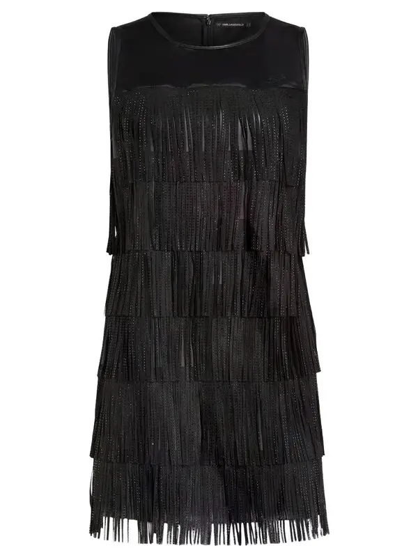 Karl Lagerfeld Mini Fringe Leather Dress - Black