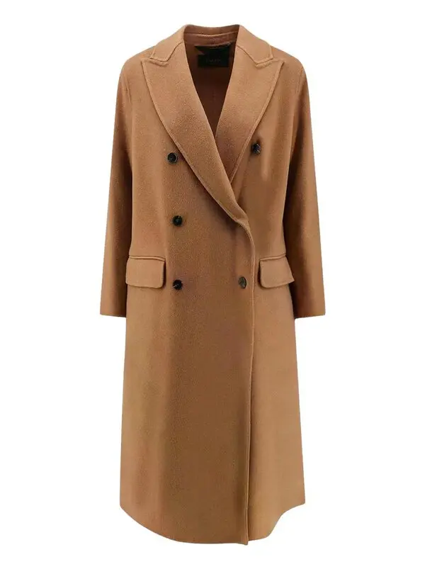 PALTO' Double-breasted Peak Lapel Coat - Brown
