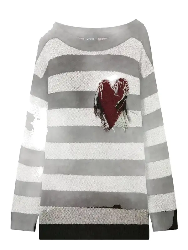 We11Done Striped Jumper With Heart Detail - Brown