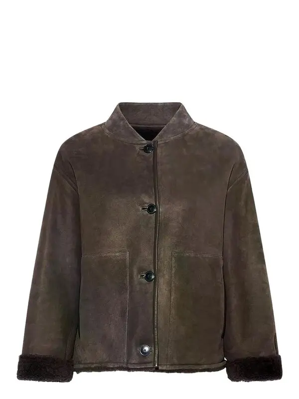 YVES SALOMON Suede Shearling Varsity Jacket - Grey