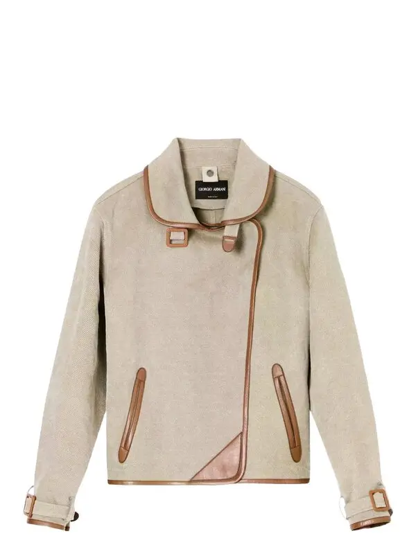 Giorgio Armani Contrast-trim Jacket With Buckled Cuffs - Neutrals
