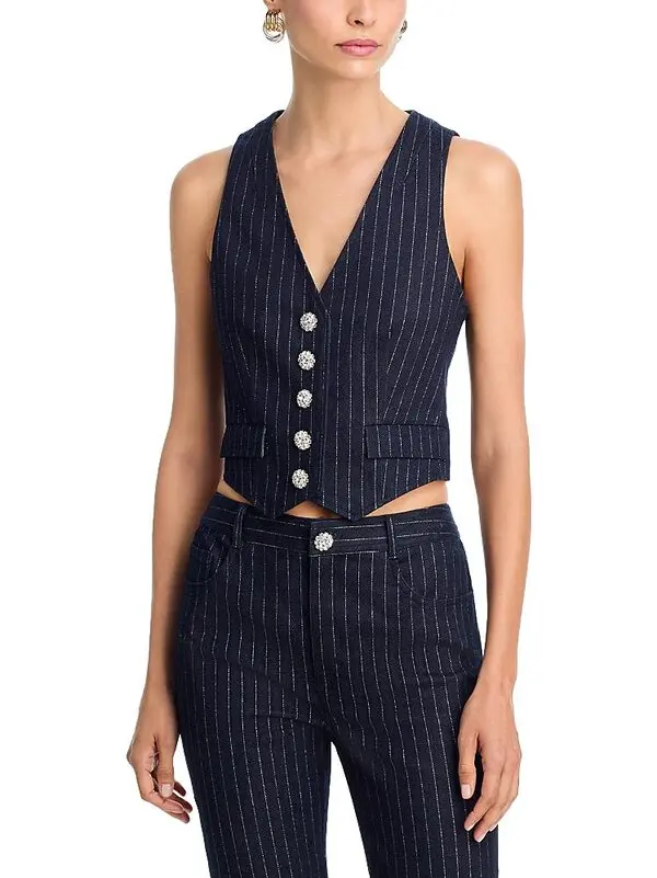 Cinq À Sept Metallic Pinstripe Anderson Vest - Indigo/silver