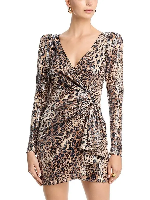 Aqua X Salvo Rizza Sequined Animal Print Mini Dress - Leopard