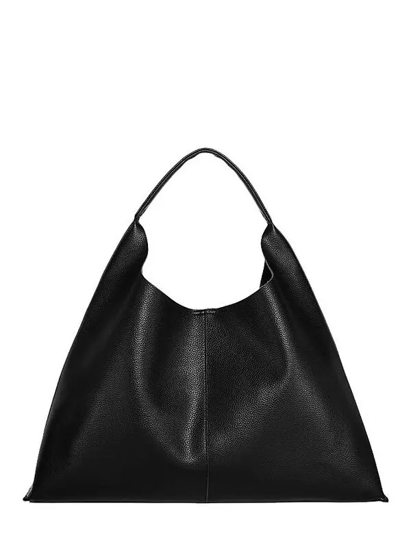 Aqua Slouchy Leather Hobo Tote - Black